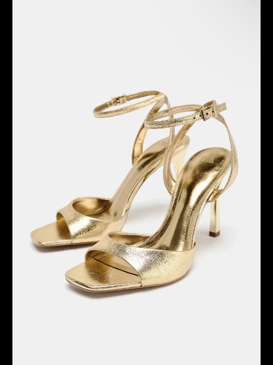 Zara | Shoes | Zara Gold Anklestrap Squaretoe Heels | Poshmark